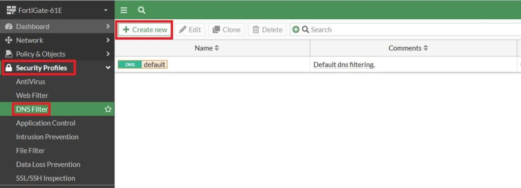 Configurer le filtrage DNS sur Fortigate